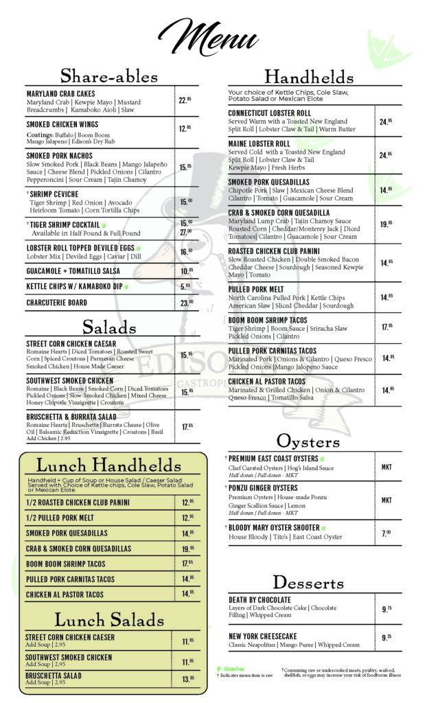 Menu – Edison Gastropub