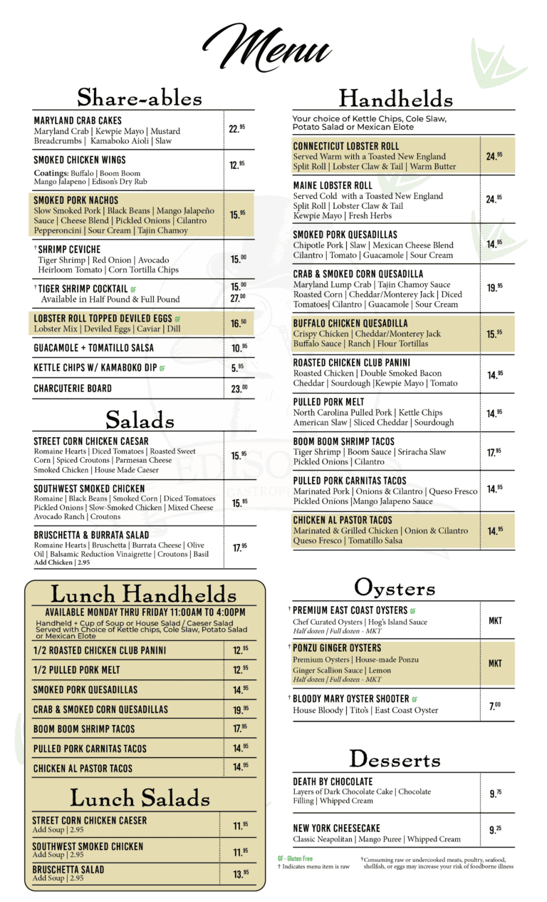 Menu – Edison Gastropub